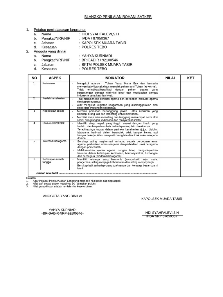 Blanko Penilaian Rohani | PDF