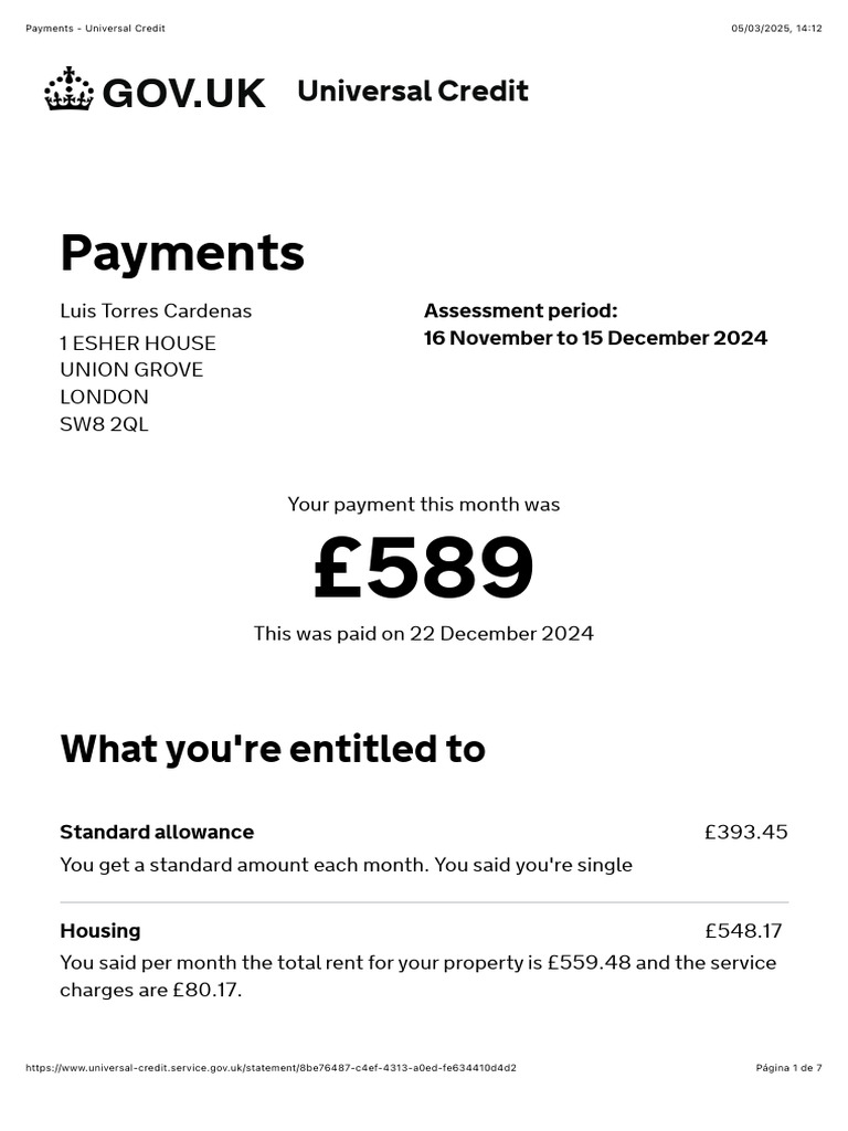 Payments - Universal Credit | PDF | Economies | Government Finances