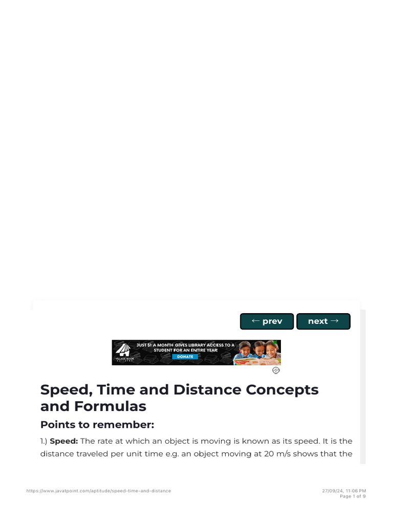 Aptitude Speed, Time and Distance Concepts - Javatpoint | PDF | Speed