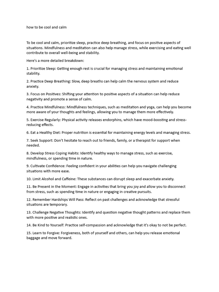How To Be Cool and Calm | PDF