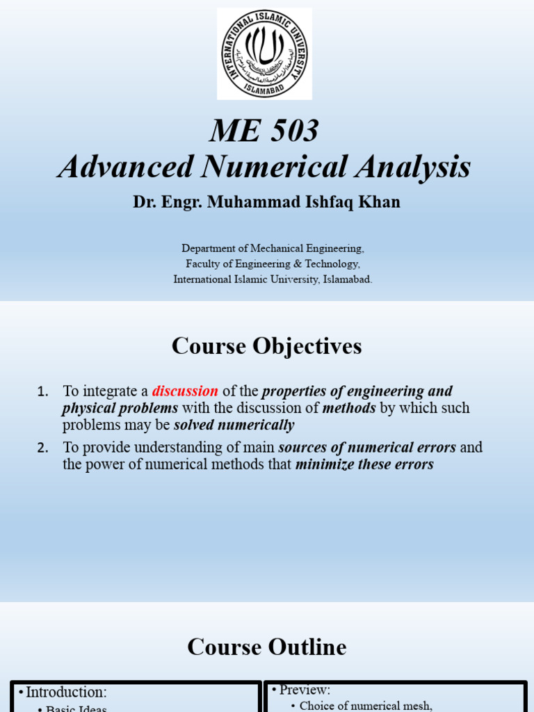 Introduction ME 503 Advanced Numerical Analysis | PDF | Numerical Analysis | Equations