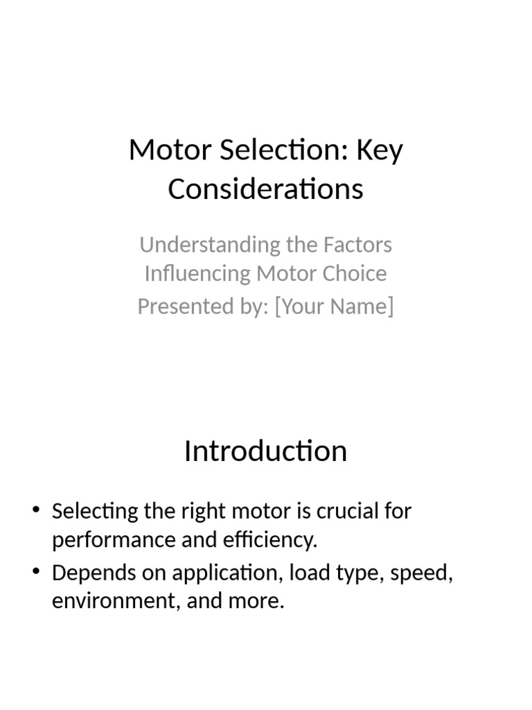 Motor Selection Key Considerations | PDF