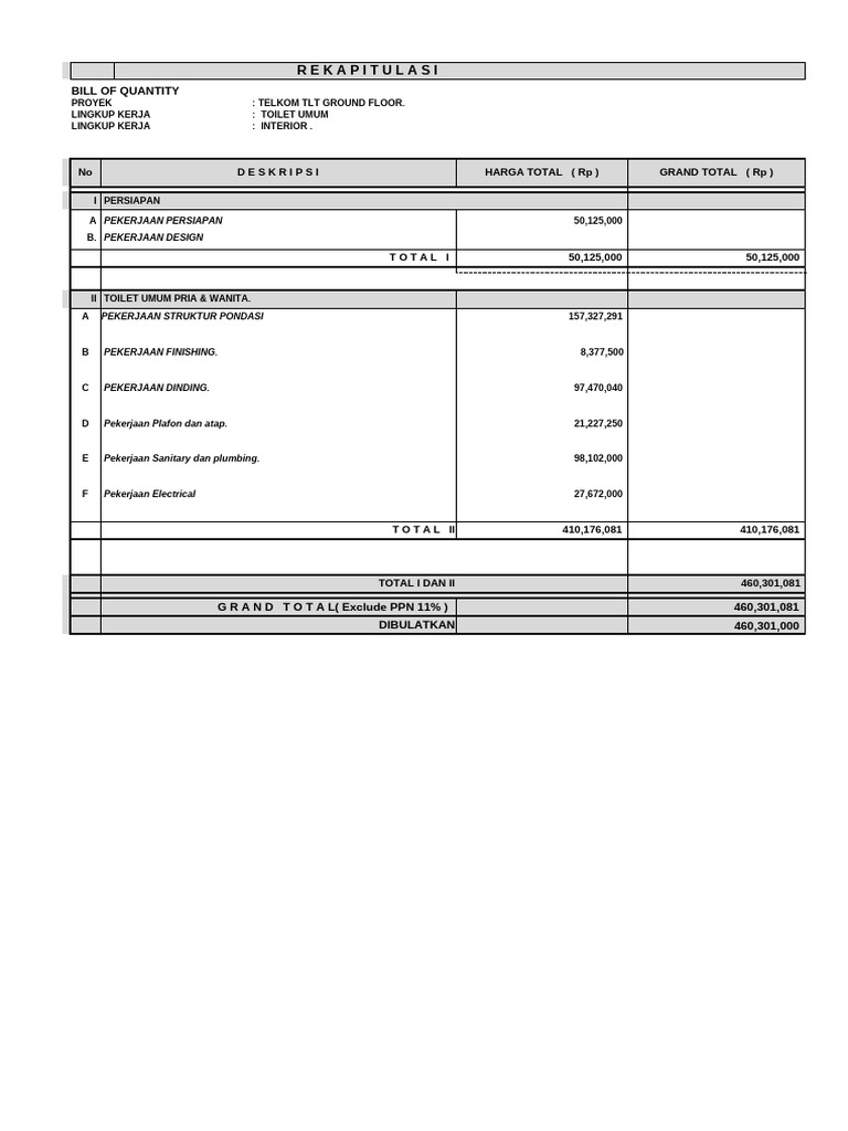 BoQ Toilet VG Final | PDF