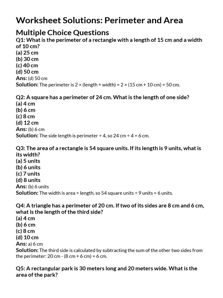 File - Math-Worksheet Solutions6. Perimeter and Area Solutions | PDF ...
