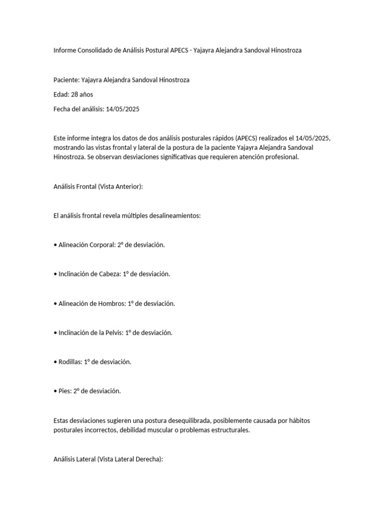 Análisis Postural APECS de Yajayra Sandoval | PDF | Escoliosis ...