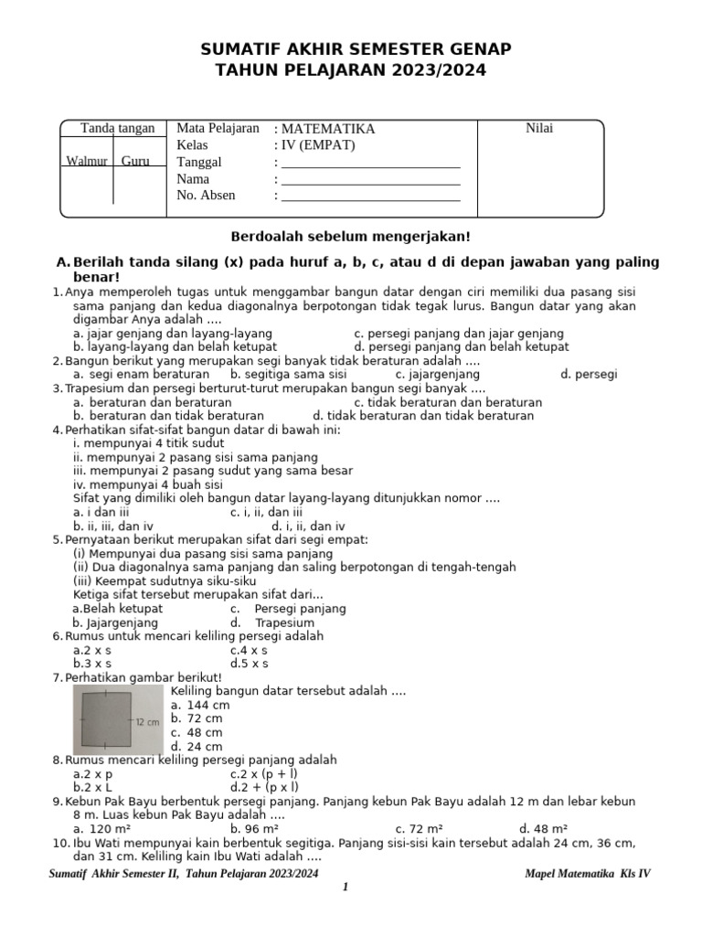 SAT-MATEMATIKA-KELAS-4-SEMESTER-2 | PDF