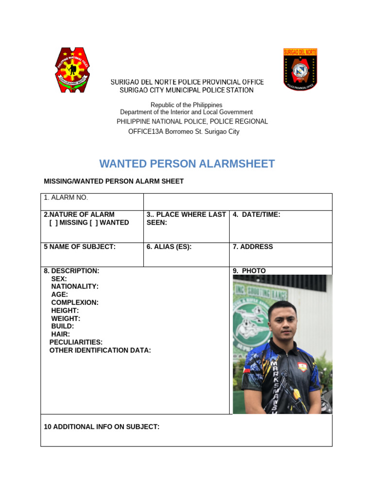 Missing/Wanted Person Alarm Sheet | PDF