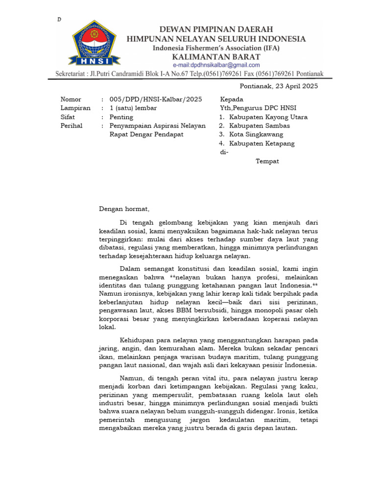 Surat RDP HNSI Ke Komisi IV | PDF