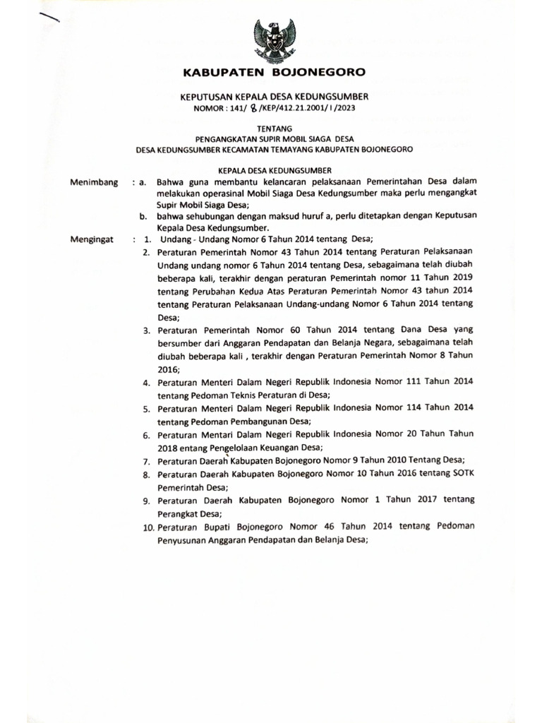 SK No 8 Tahun 2023supir Mobil Siaga 1 | PDF