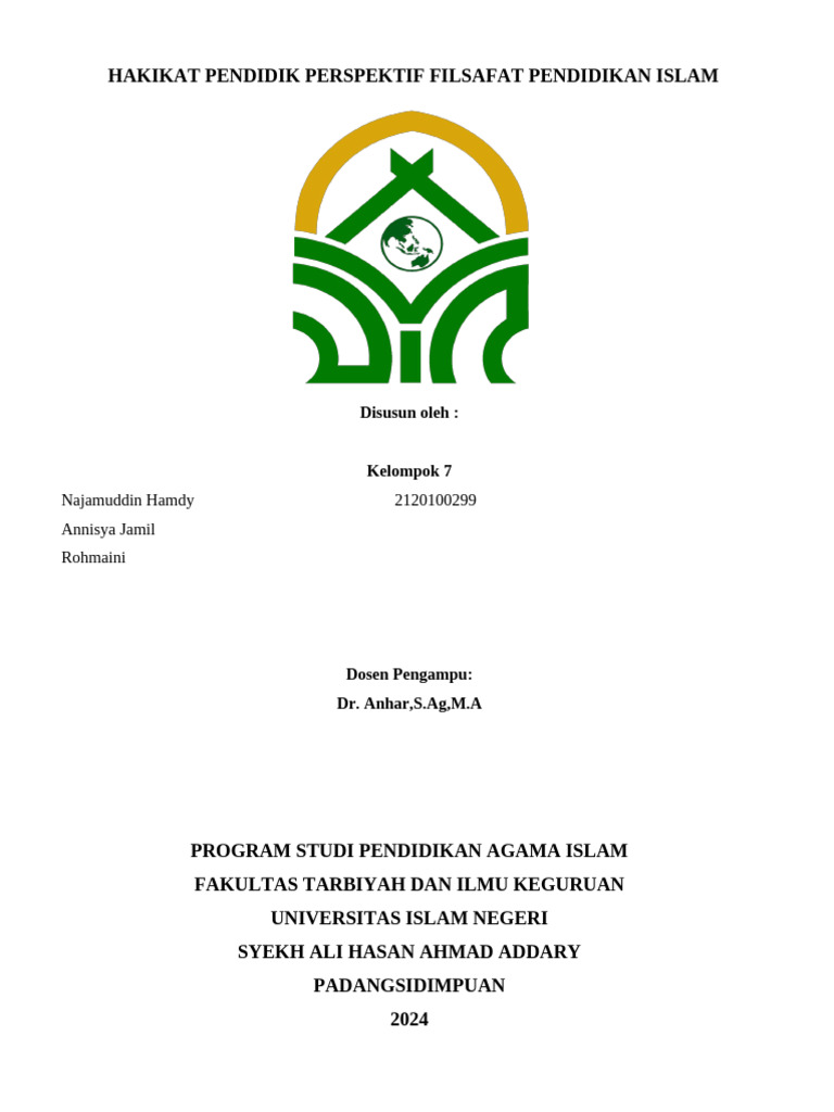 HAKIKAT PENDIDIK PERSPEKTIF FILSAFAT PENDIDIKAN ISLAM | PDF