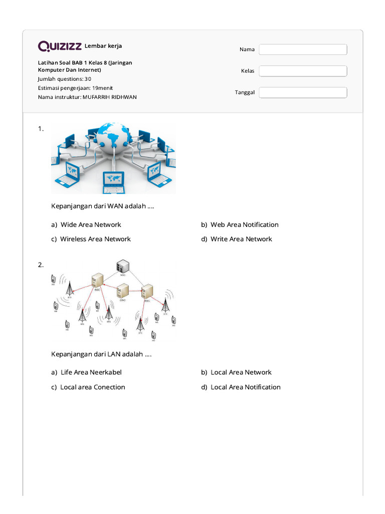 Latihan Soal BAB 1 Kelas 8 (Jaringan Komputer Dan Internet) - Quizizz | PDF