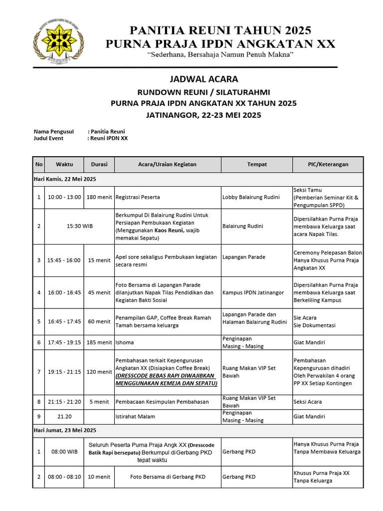 Susunan Acara Reuni PP XX OKE | PDF