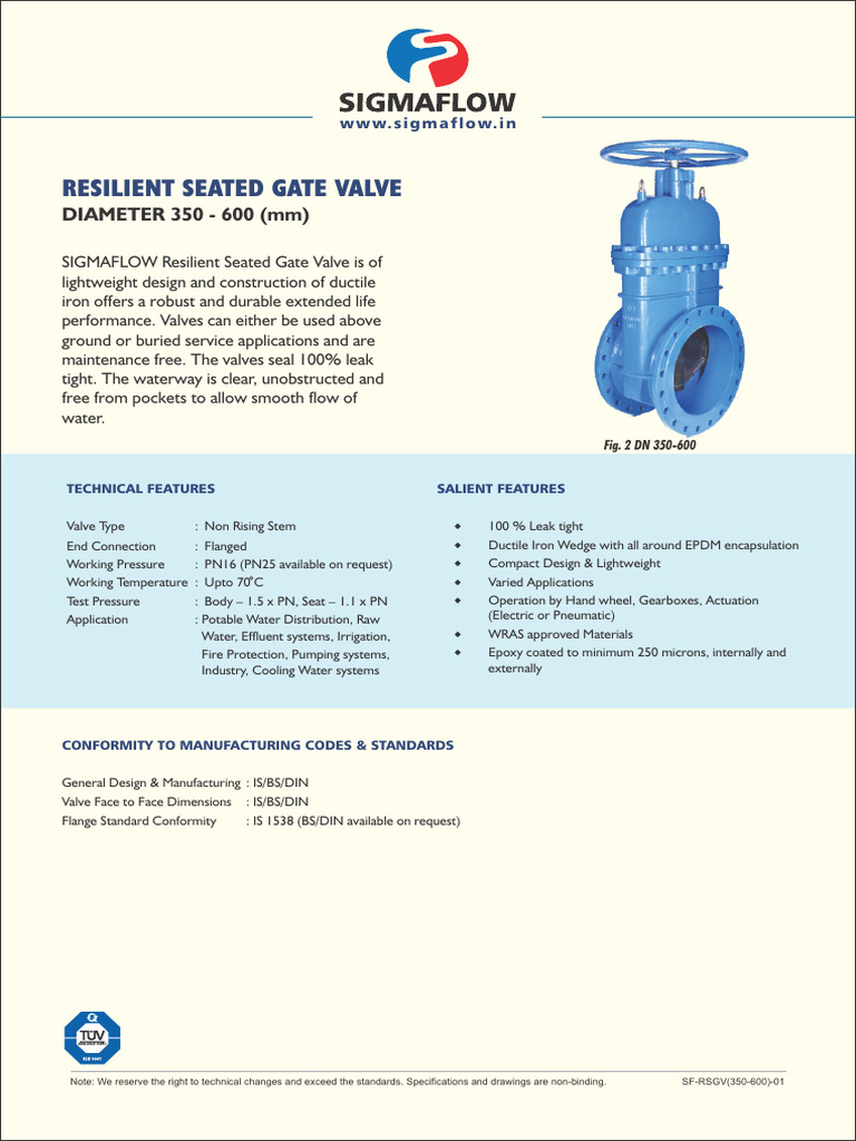 Sigmaflow Resilient Seated Gate Valve | PDF | Valve | Building Engineering