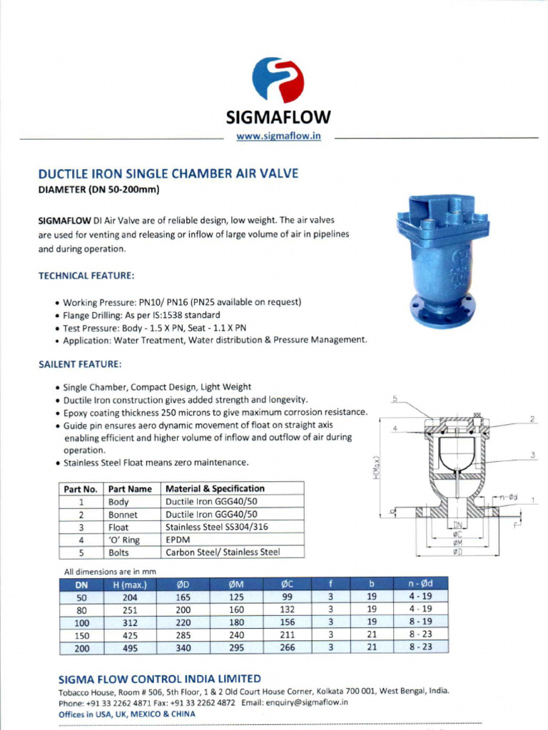 Di Single Chamber Air Valve 50 MM To 200 MM | PDF