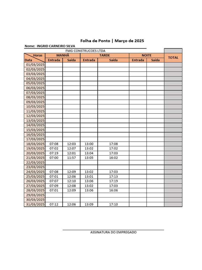 Planilha Folha de Ponto INGRID | PDF