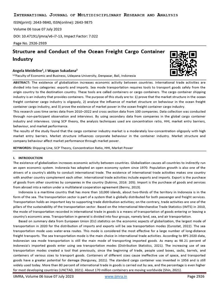 Structure and Conduct of The Ocean Freight Cargo C | PDF | Market Power ...