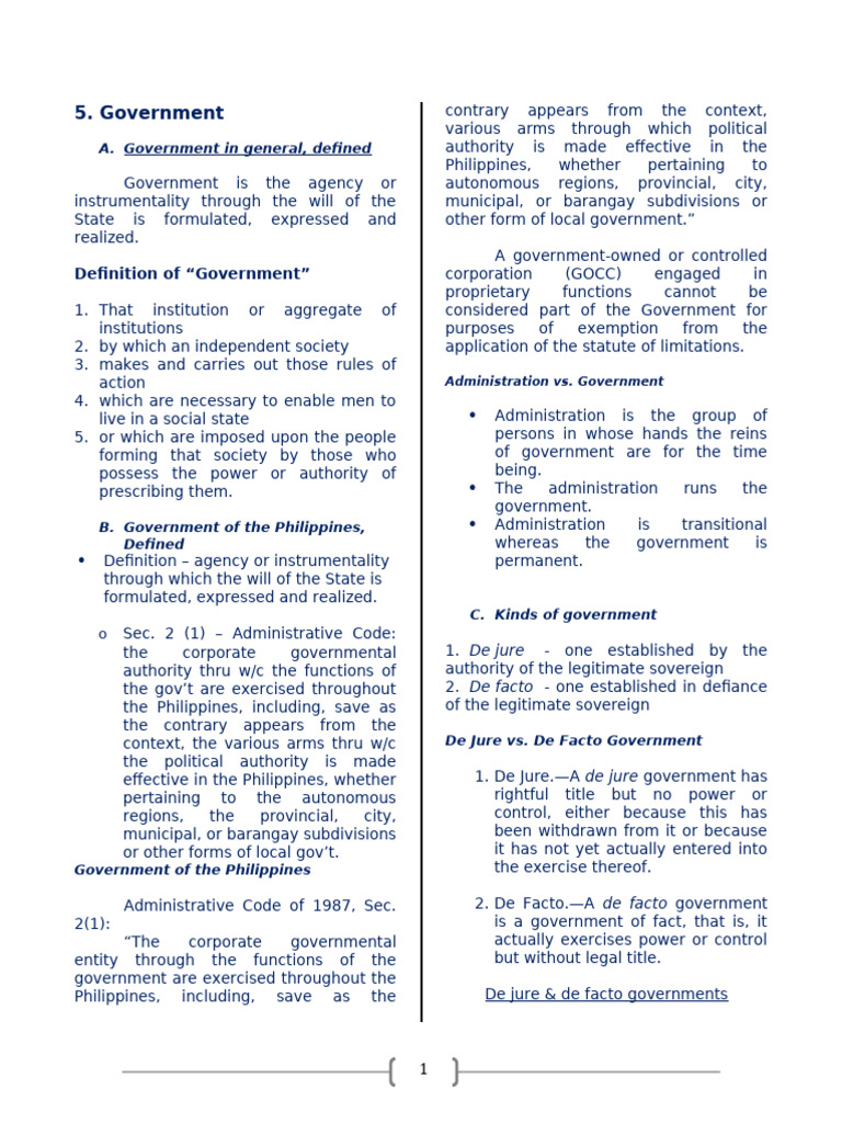 Government Notes | PDF | De Facto | Justice