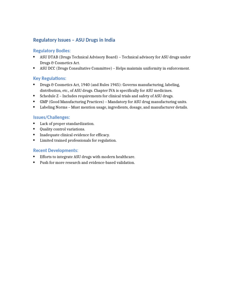 Regulatory Issues ASU Drugs Assignment | PDF