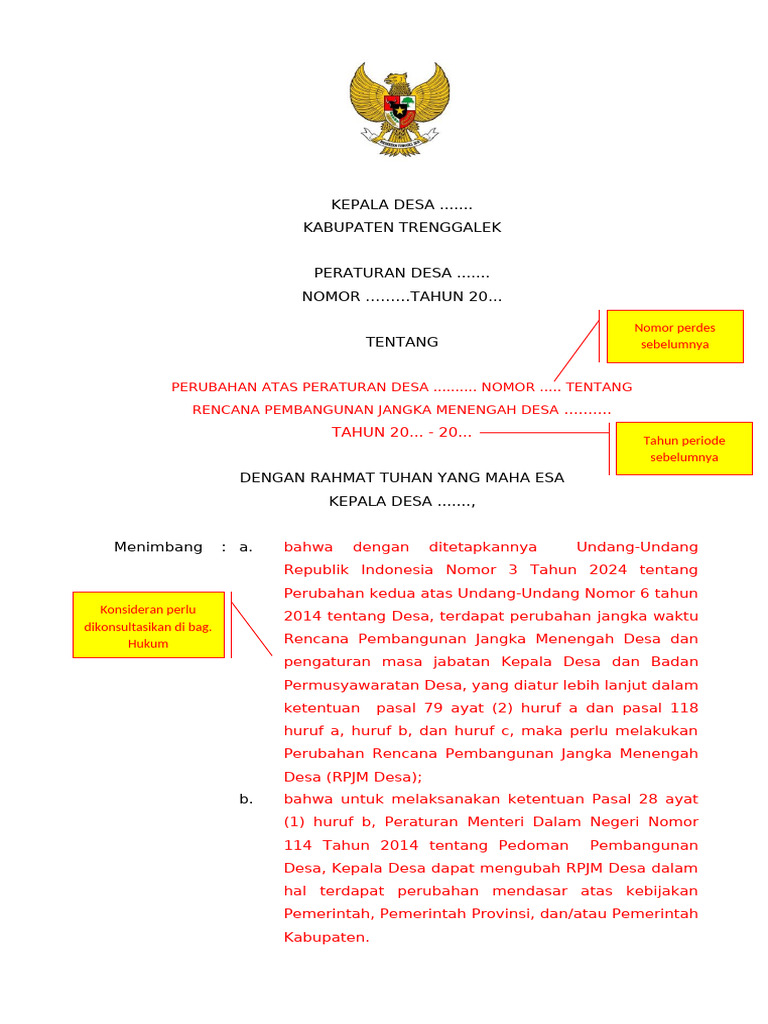 1-Draft Perdes Perubahan Rpjmdesa | PDF