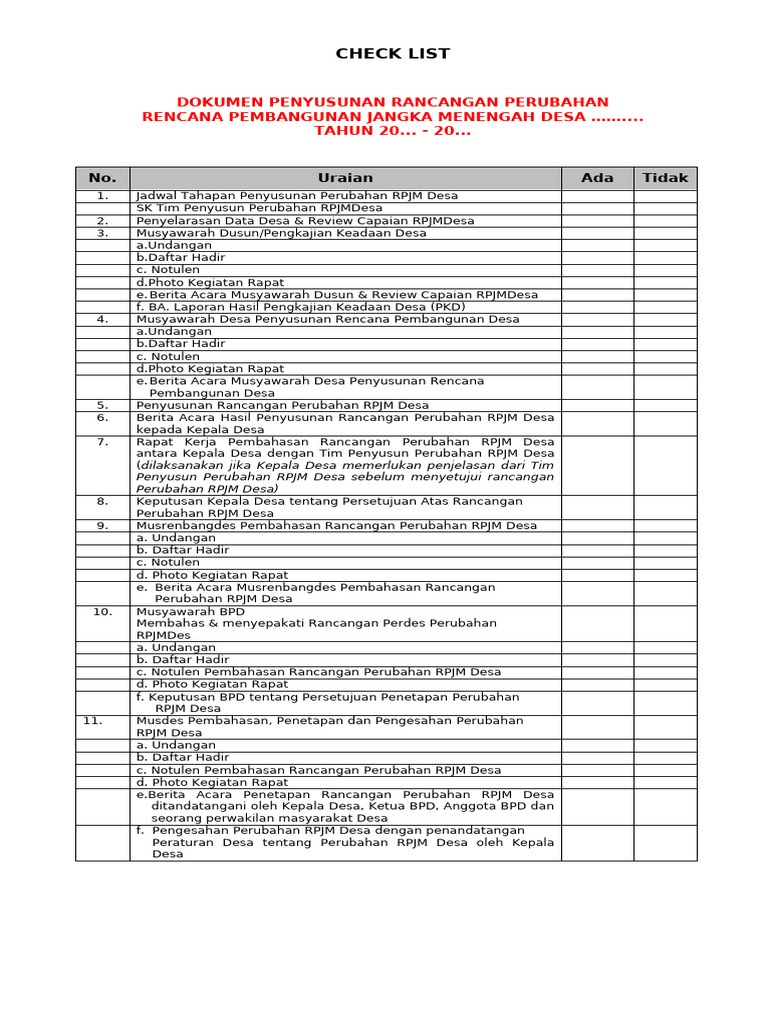 0-CHECK LIST DOK PERUBAHAN RPJMDES | PDF