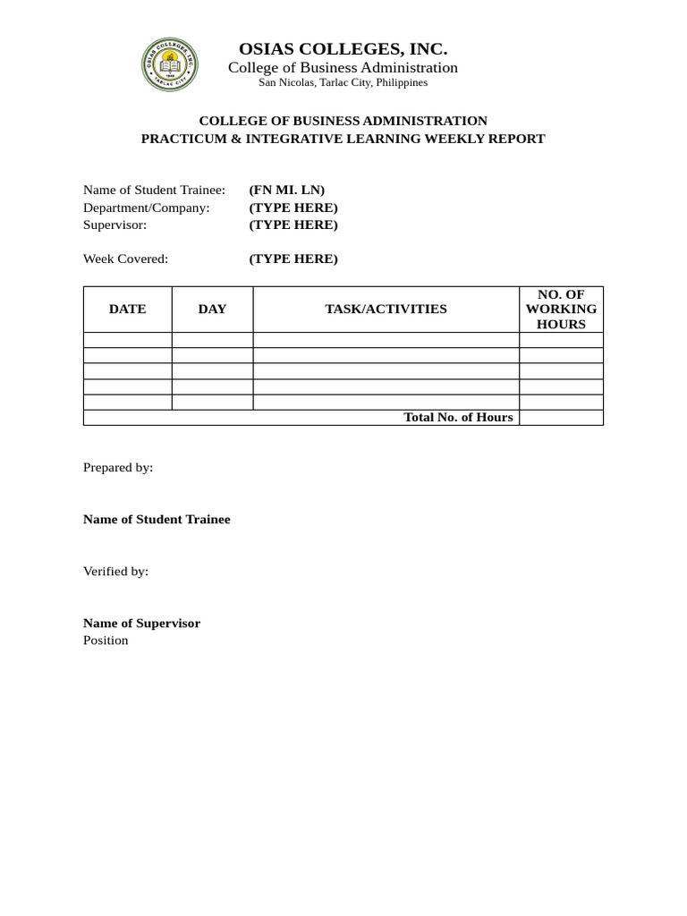 Weekly Accomplisment Report Internship | PDF