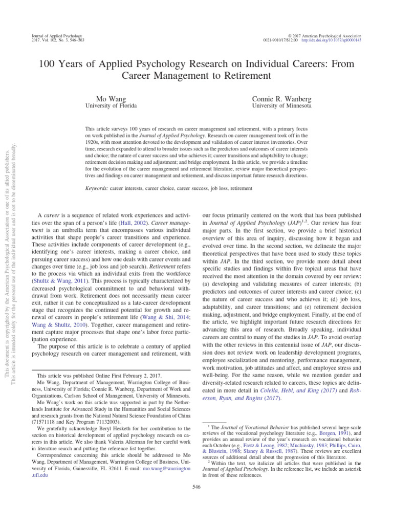 100 Years of Career Management Research | PDF | Psychology | Theory