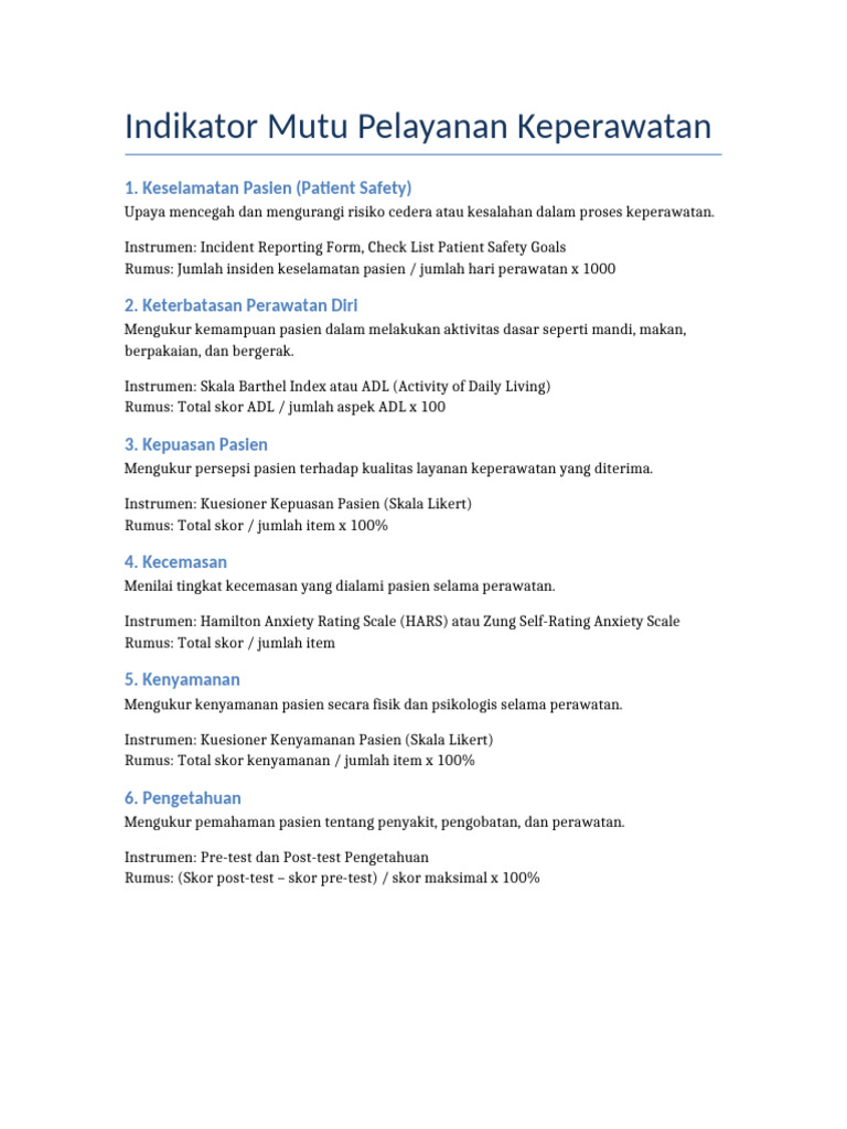 Indikator Mutu Pelayanan Keperawatan | PDF