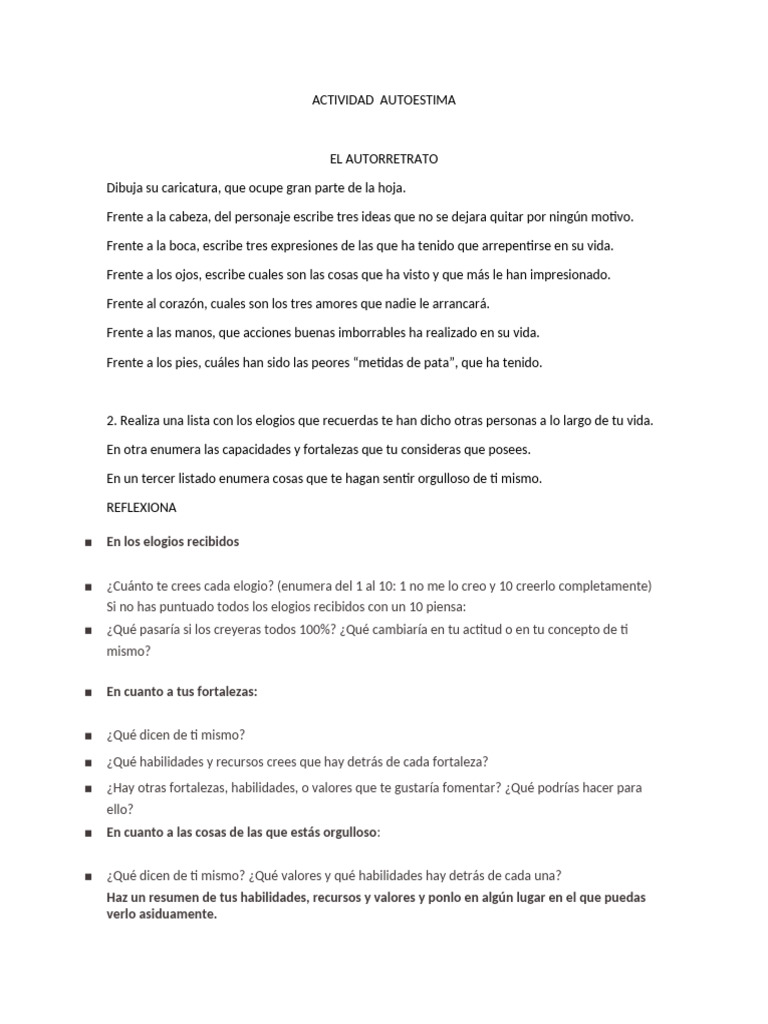 ACTIVIDAD Autoestima | PDF
