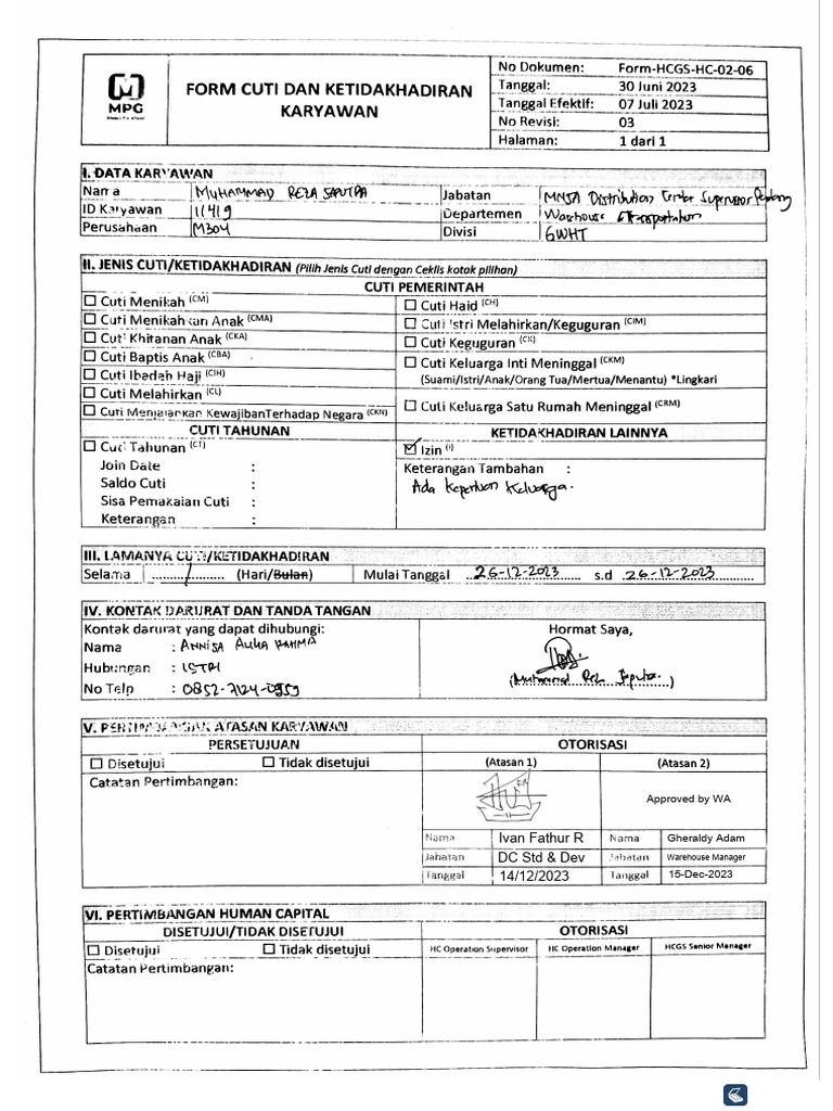 Form Ketidakhadiran M304 - Approved | PDF