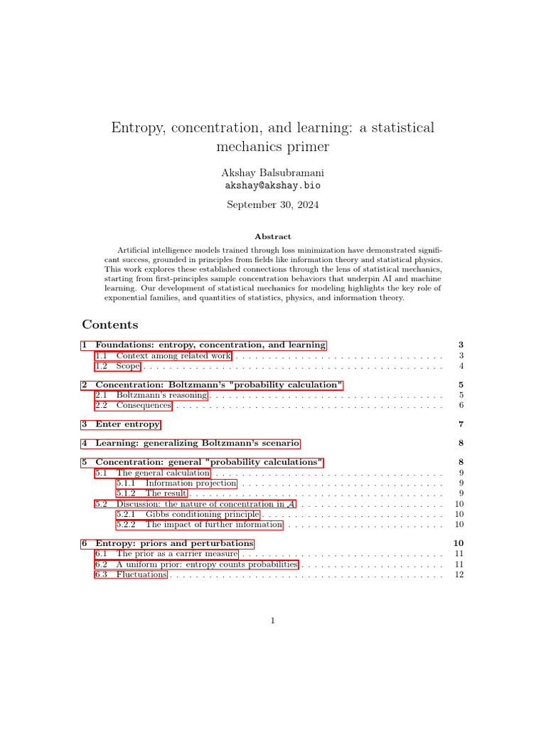 Entropy, Concentration, and Learning - A Statistical Mechanics Primer | PDF | Statistical ...