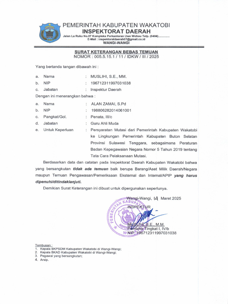 Surat Ket. Bebas Temuan | PDF