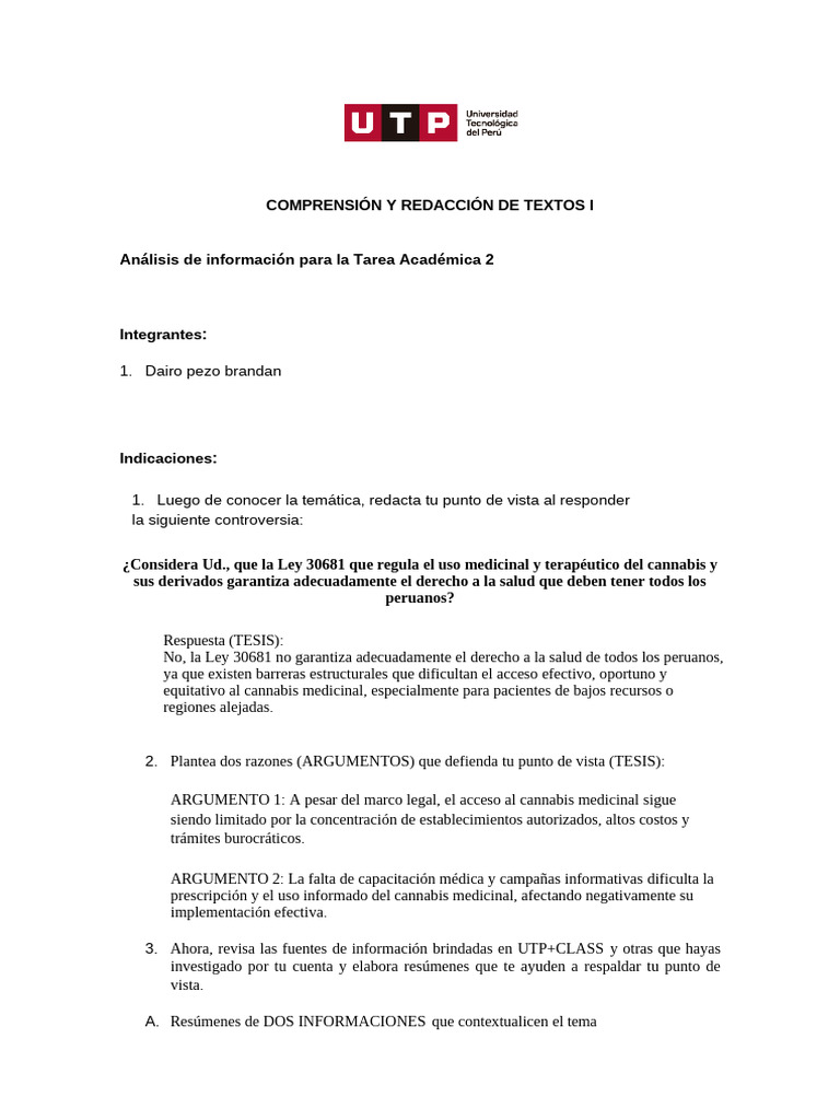 Semana - 09 - Tarea Dairo Pezo Brandan | PDF | Cannabis medicinal | Cannabis (Droga)