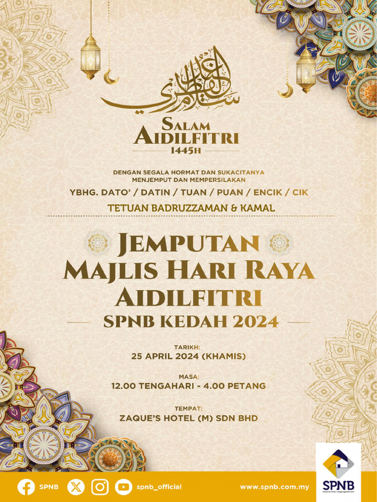Jemputan Majlis Hari Raya SPNB Kedah - B&K | PDF