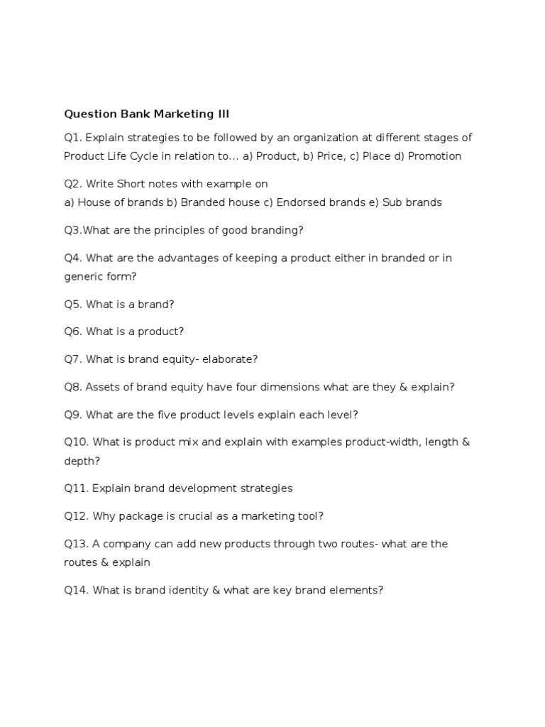Brand Management Question Bank | PDF | Business