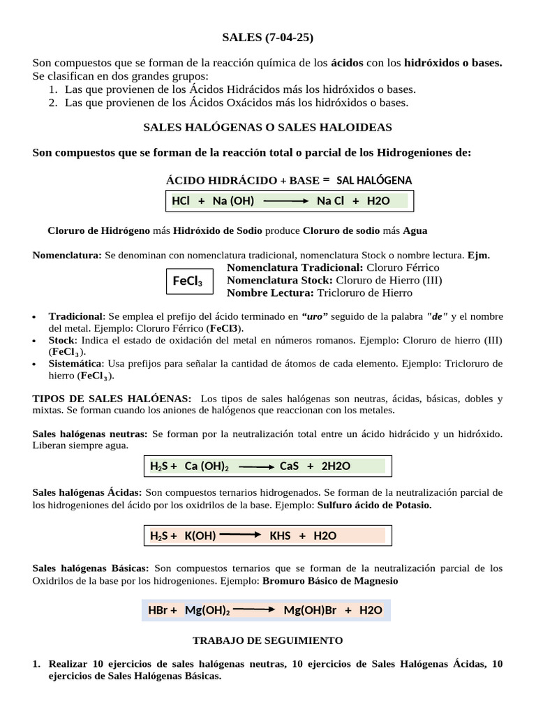 Sales Halogenas y Oxisales | PDF | Sal (química) | Ácido
