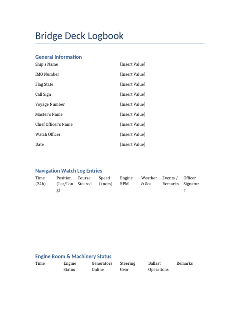 Bridge Deck Logbook Template | PDF