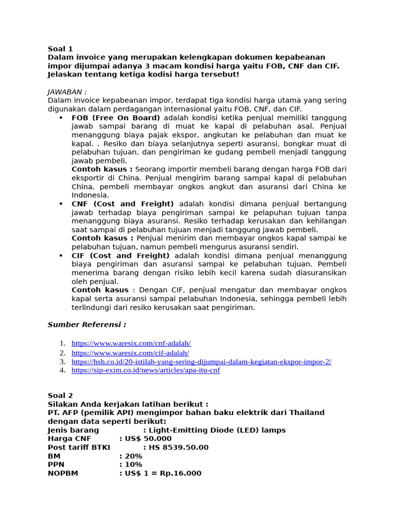 Penjelasan FOB, CNF, CIF dan Perhitungan Bea Masuk | PDF
