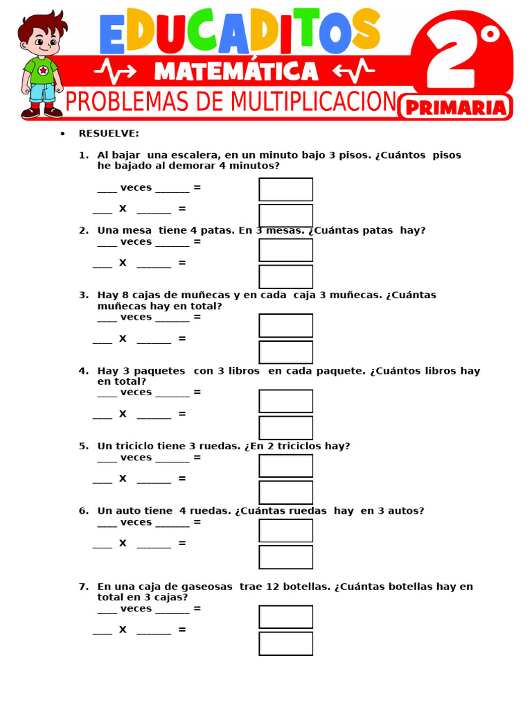 Problemas de Multiplicación para Segundo Grado | PDF