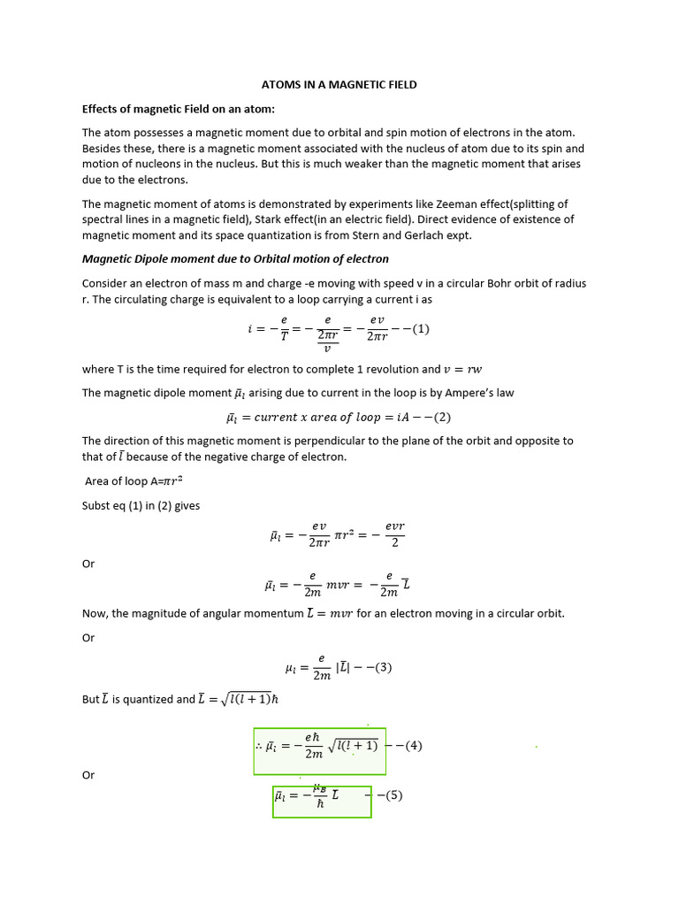 Atoms in A Magnetic Field | PDF | Spin (Physics) | Electron