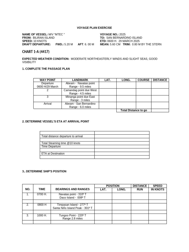 Voyage Plan Exercise | PDF