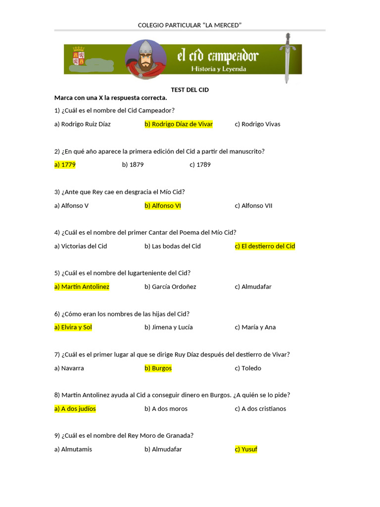 Test del Cid para estudiantes | PDF