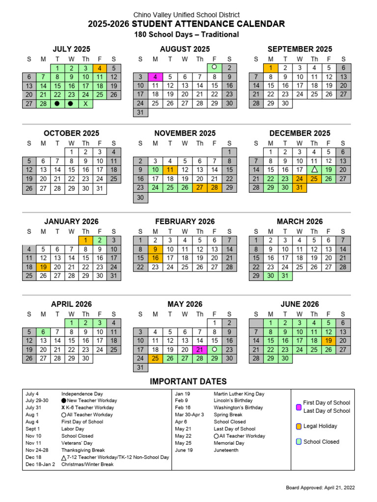2024.01.30 2025 2026 Student Attendance Calendar Board Approved | PDF ...