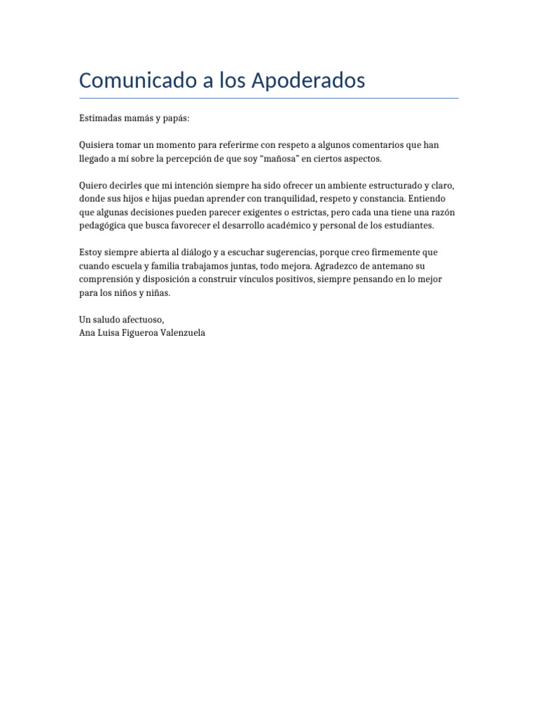 Comunicado Apoderados | PDF