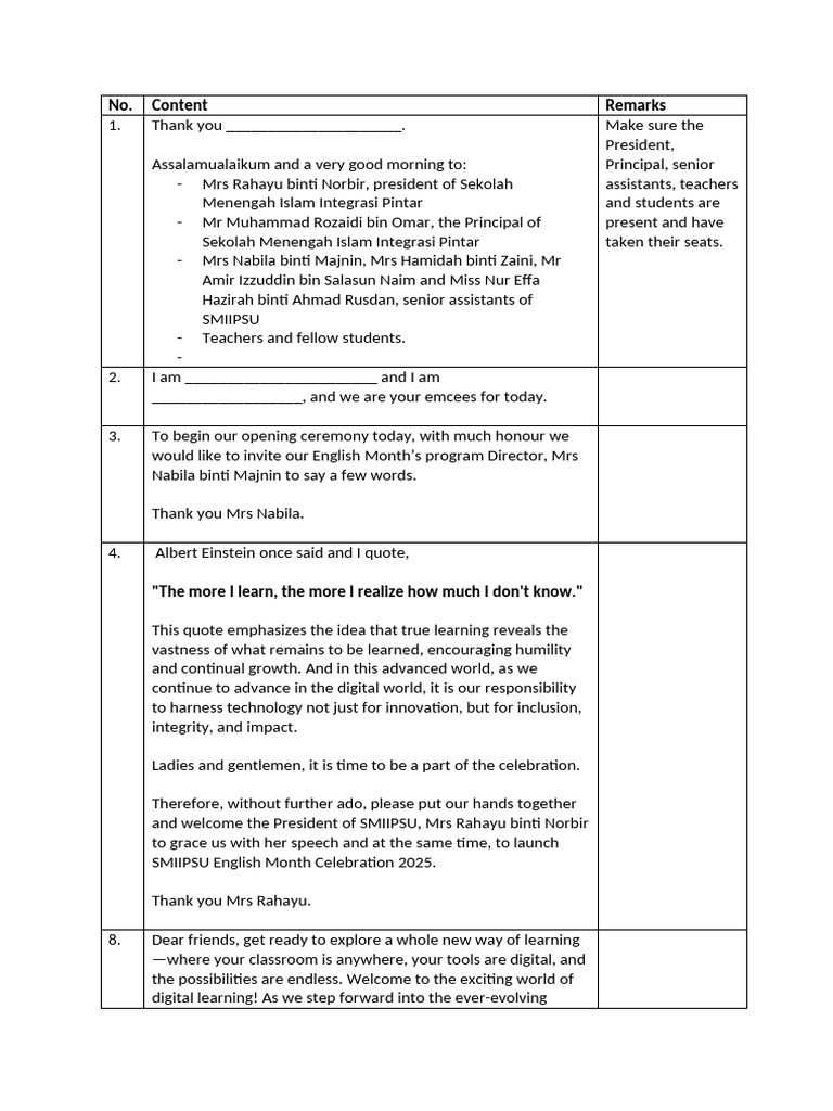 Emcee Script Opening Ceremony | PDF