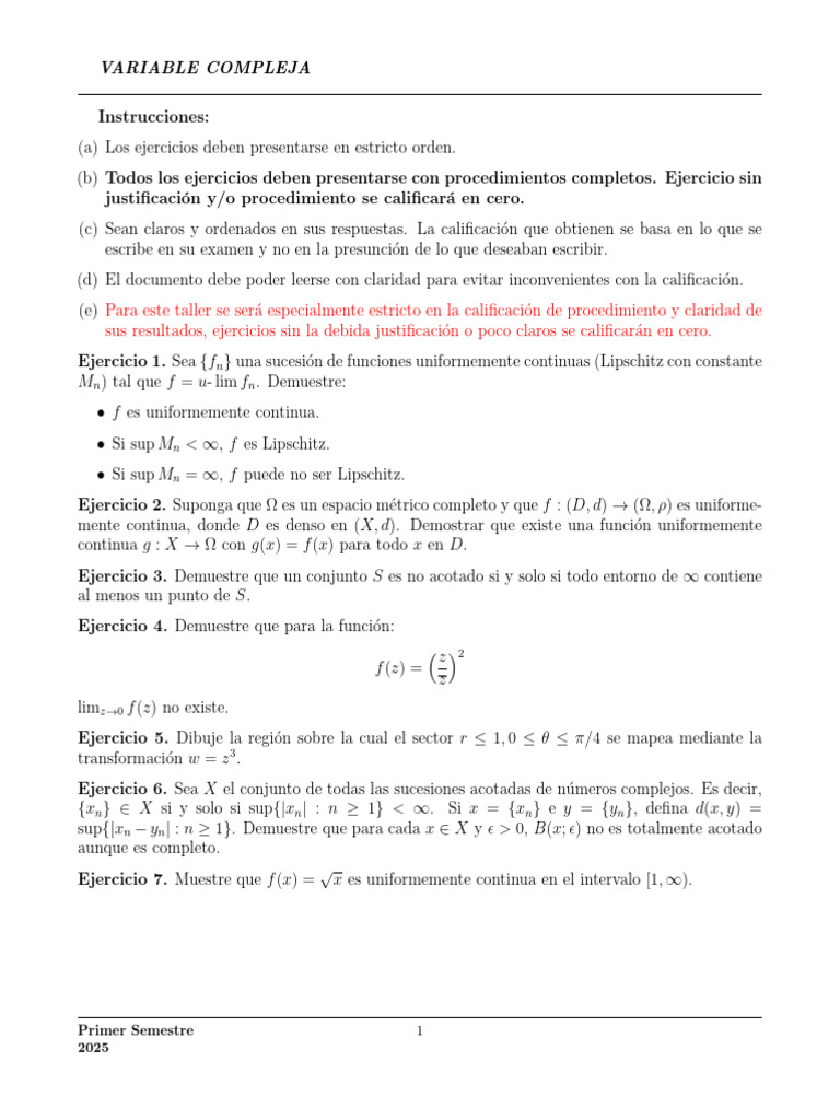 Taller 2 Variable Compleja USA 2025 I | PDF