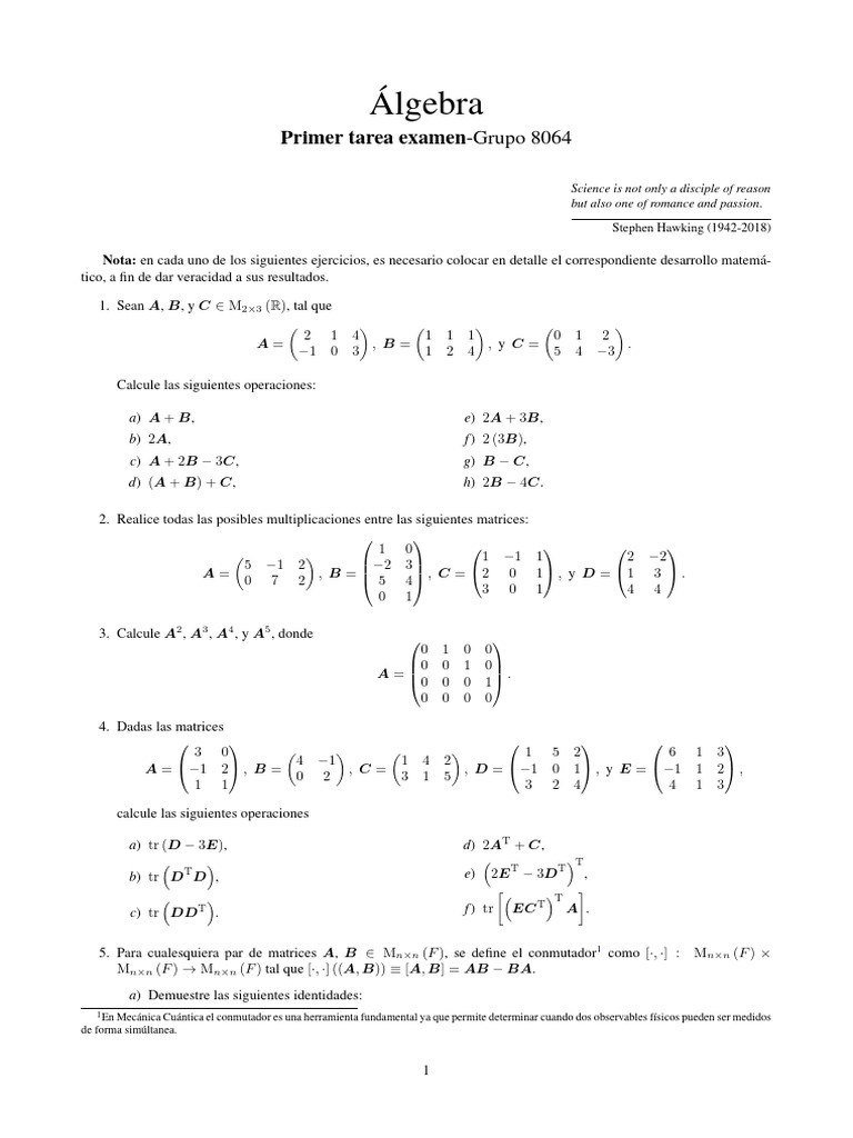 Fifth assignment | PDF | Permutación | Matriz (Matemáticas)