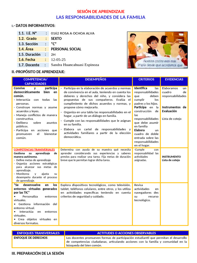 D1 A2 Ses. Ps. Las Responsabilidades de La Familia | PDF | Aprendizaje