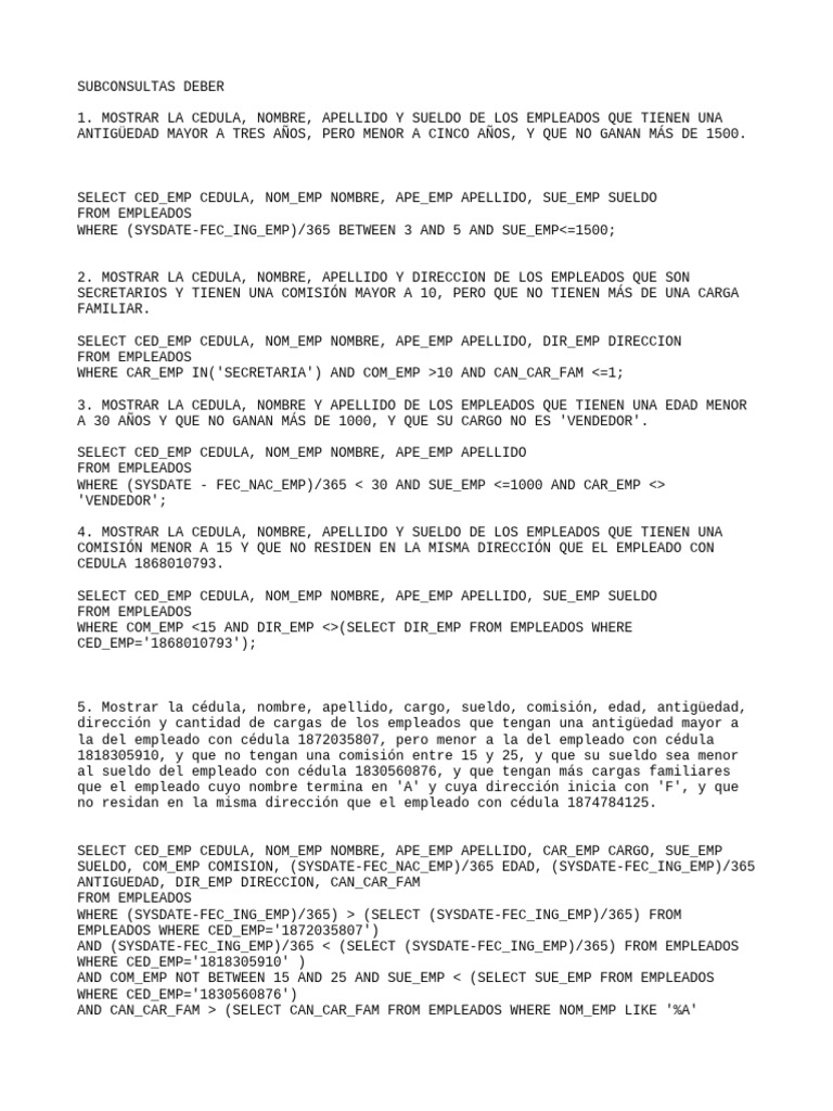 Subconsultas Deber | PDF