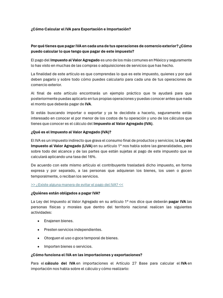 Cálculo del IVA en Importaciones y Exportaciones | PDF | Impuestos ...