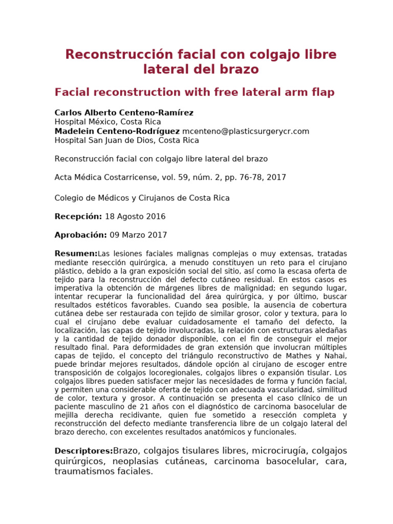 Reconstrucción Facial Con Colgajo Libre Lateral Del Brazo | PDF ...